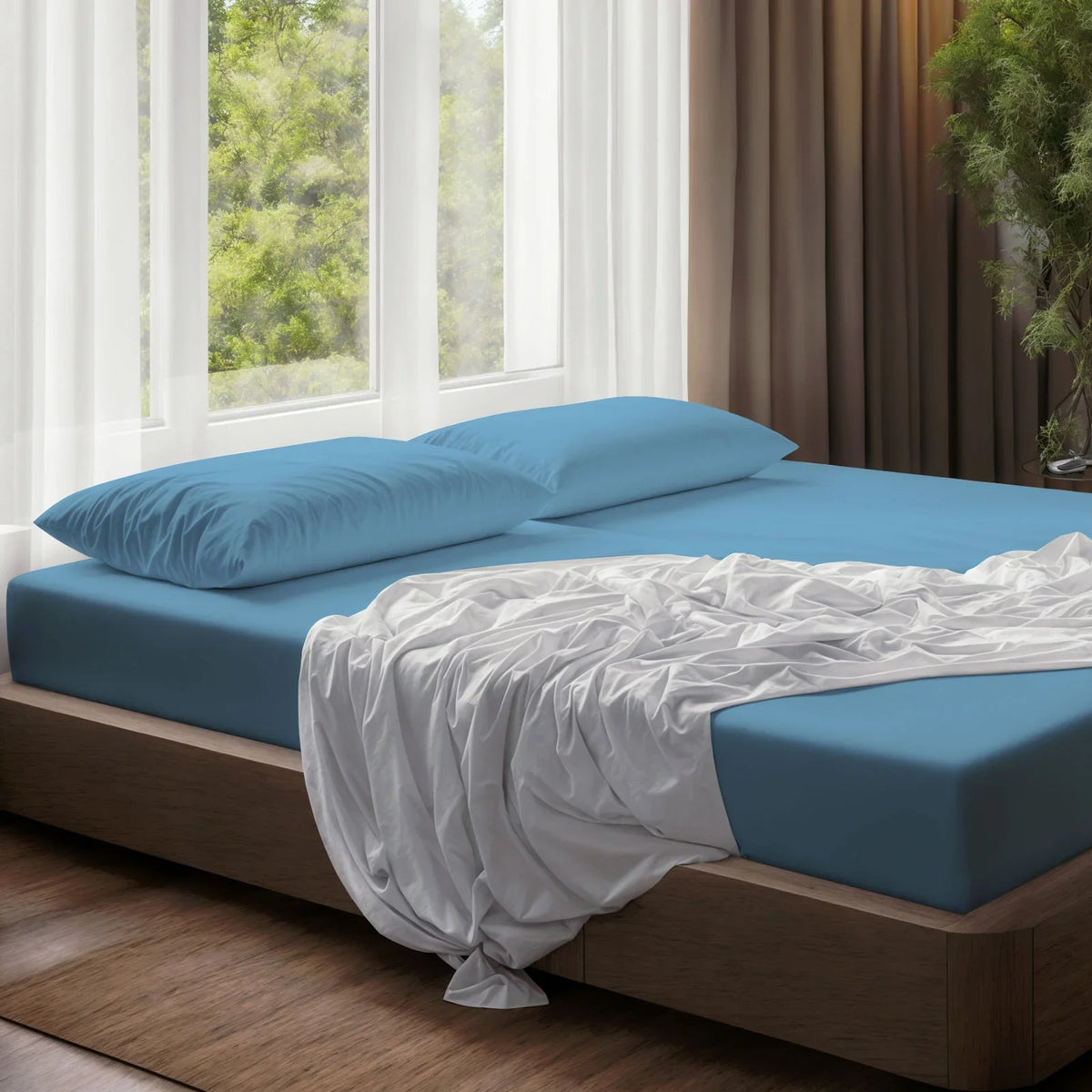 Extra Deep Fitted Sheet 100% Cotton Blue Bed Sheets – Leruum