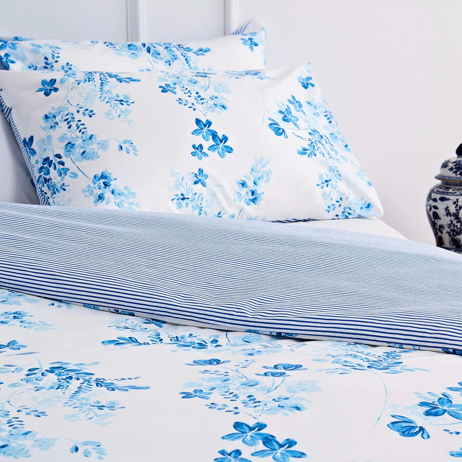 Blue and White Floral Bedding Striped Duvet Cover Set | Sevilla