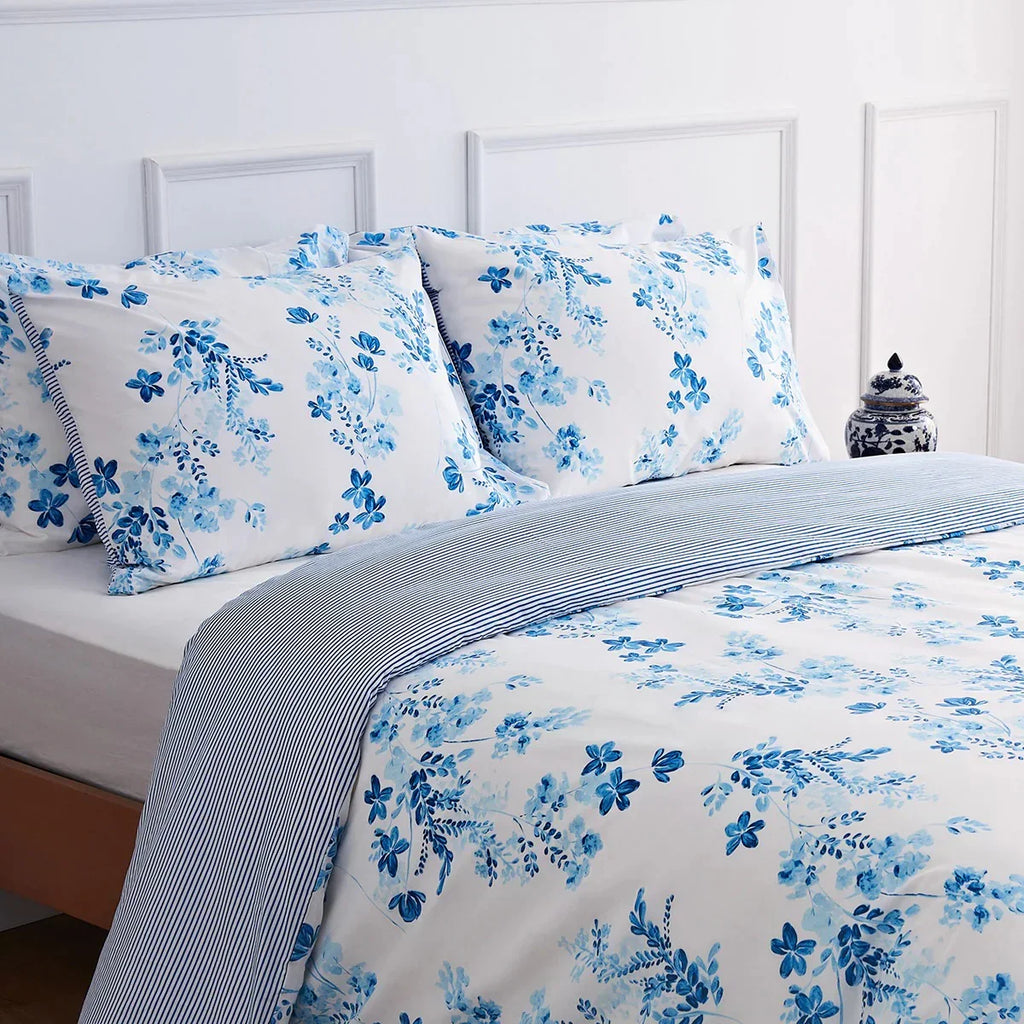 Blue and White Floral Bedding Striped Duvet Cover Set | Sevilla ...